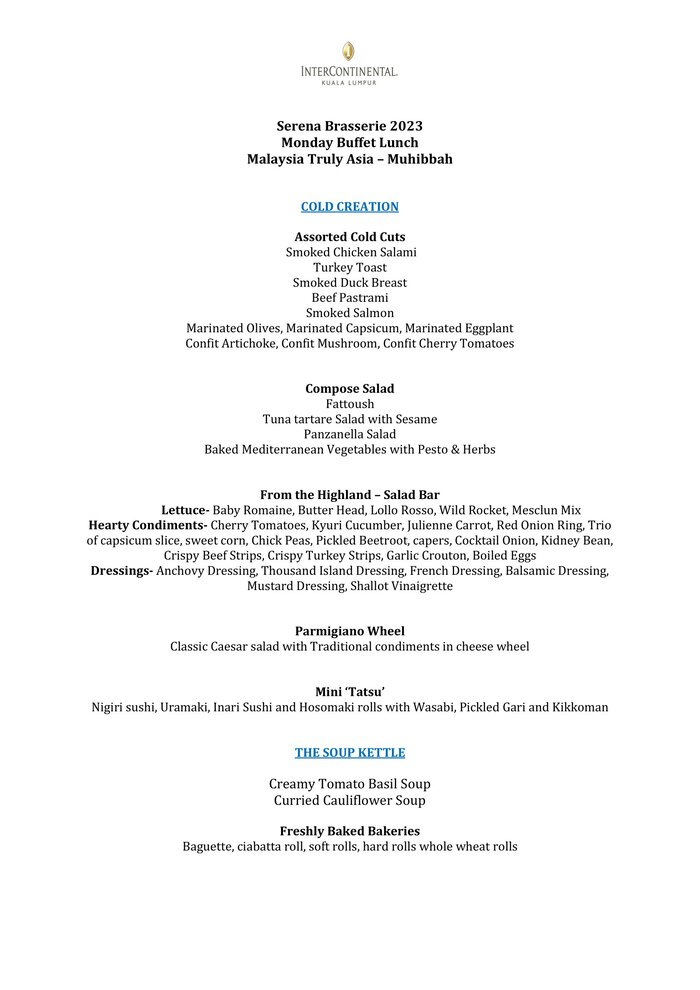 Serena Brasserie @ InterContinental Kuala Lumpur - International ...